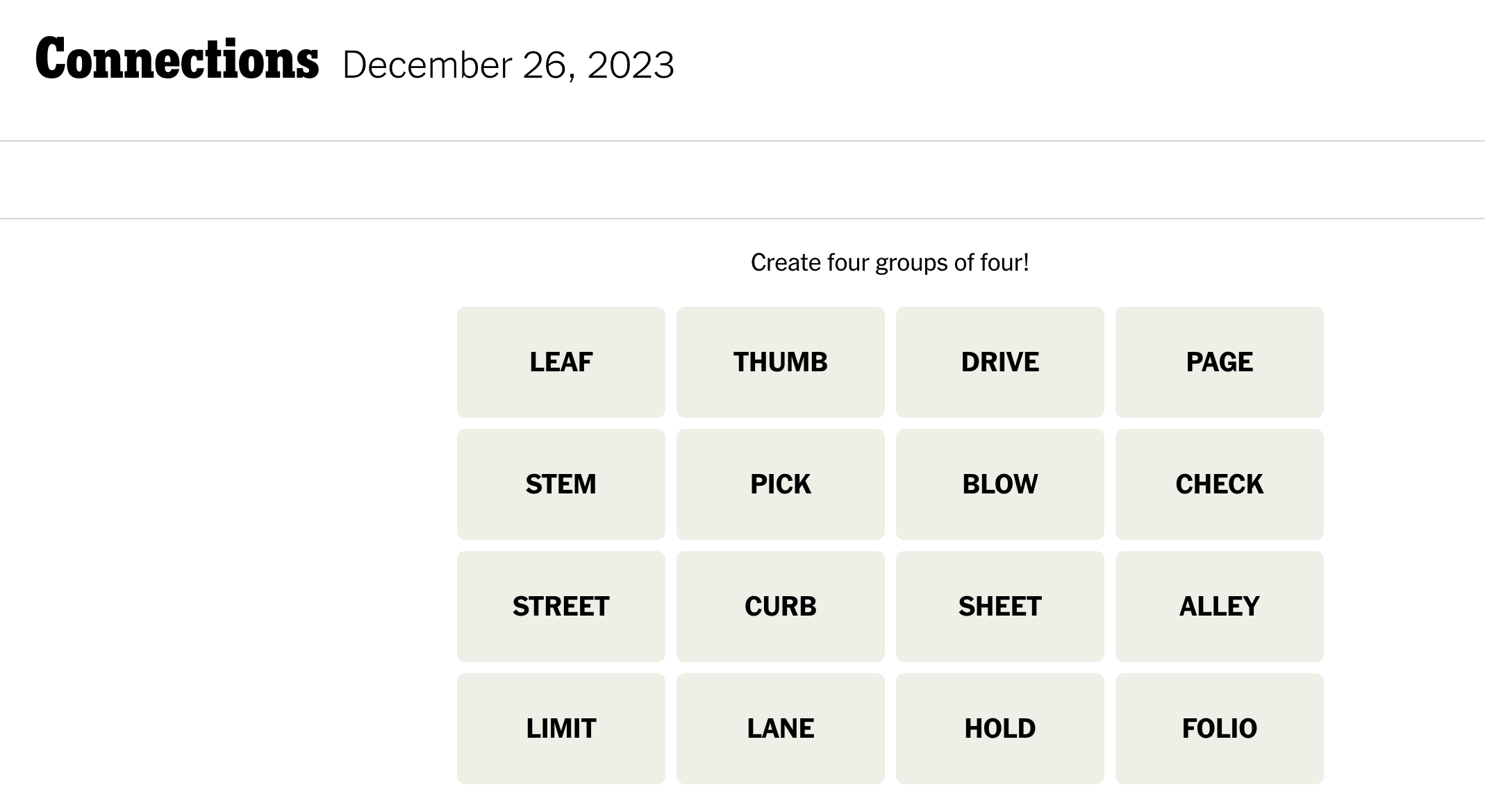 ‘Connections’ Hints and Answers for Tuesday, December 26